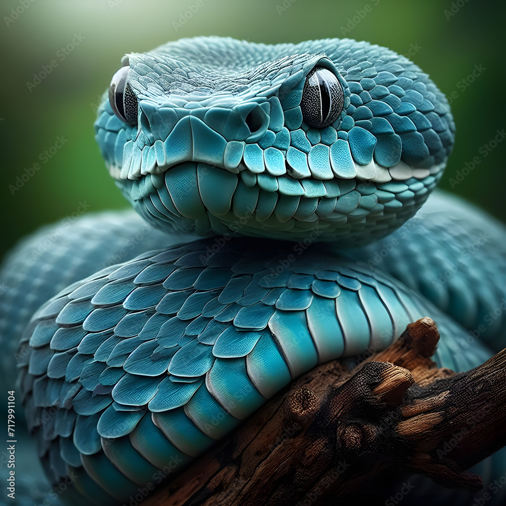 Blue viper snake closeup head on nature background, viper snake ready ...