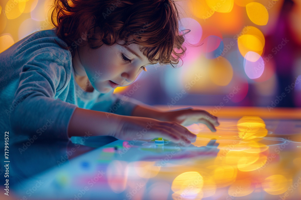 kids playing with interactive features, such as sensory panels, with a ...