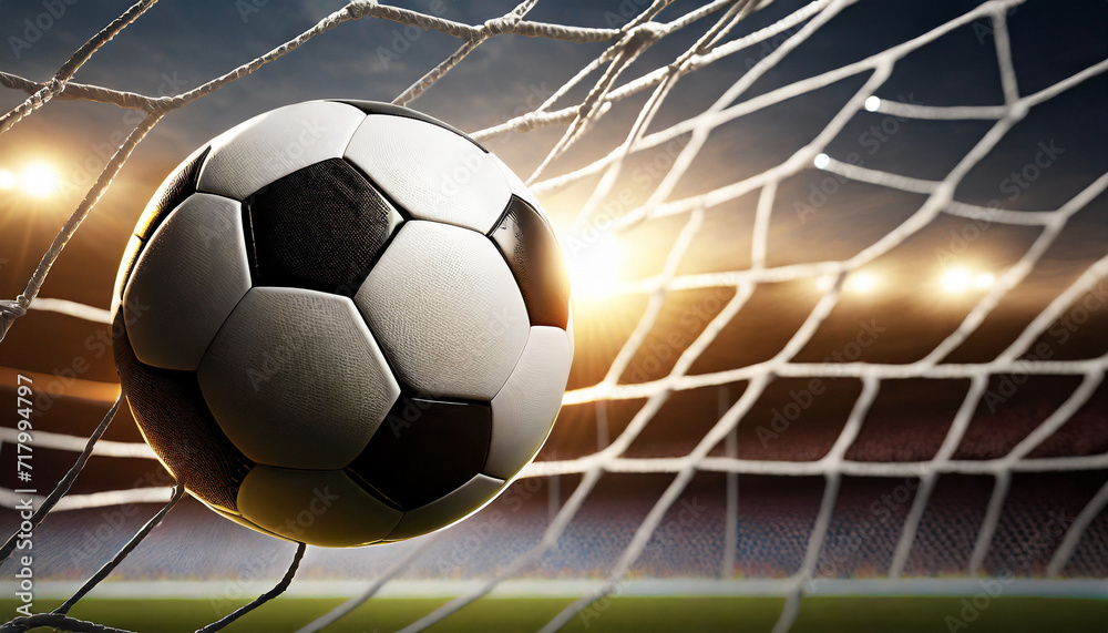 The soccer ball is about to enter the goal net.Side view.close up photo ...