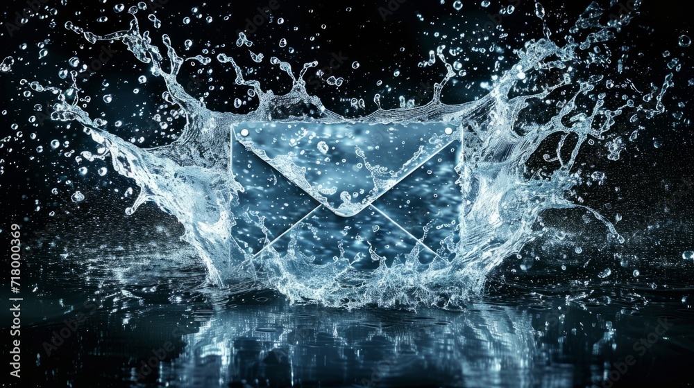 Business Email envelope Business Symbol in water splashes on the black ...