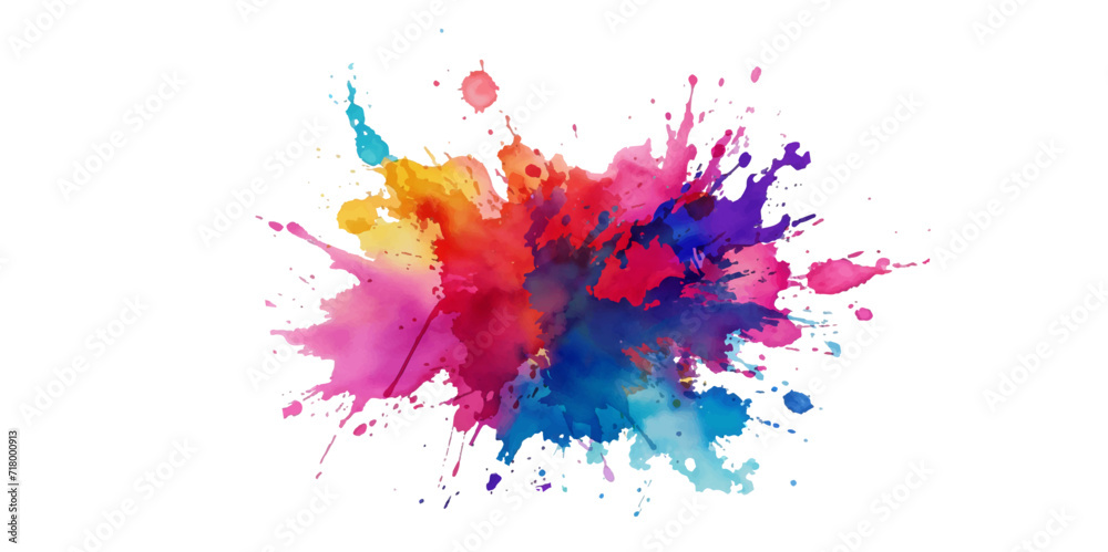 Bright colorful watercolor splash splatter stain brush strokes on white ...