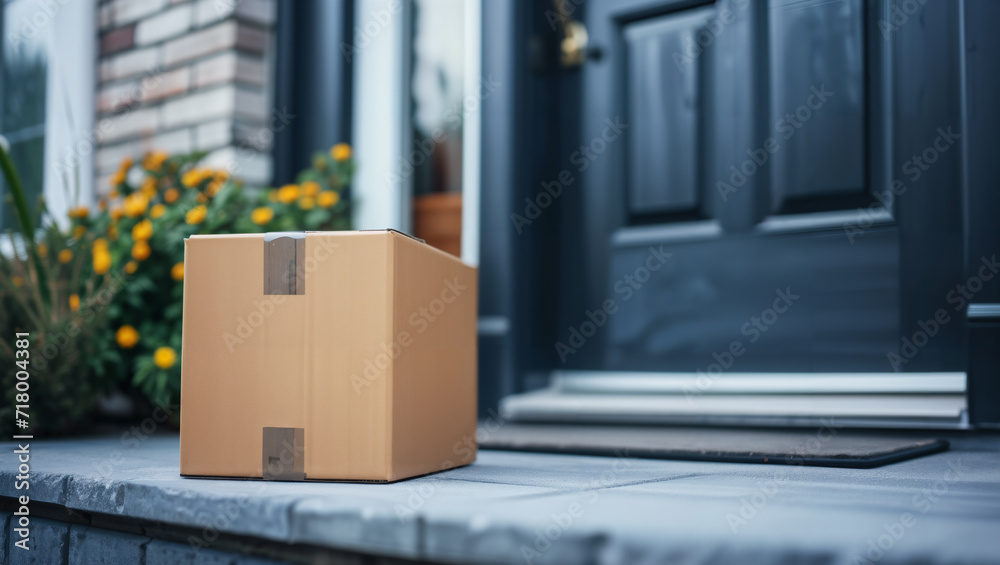 Online shop parcel service delivers packages to the doorstep and leaves ...