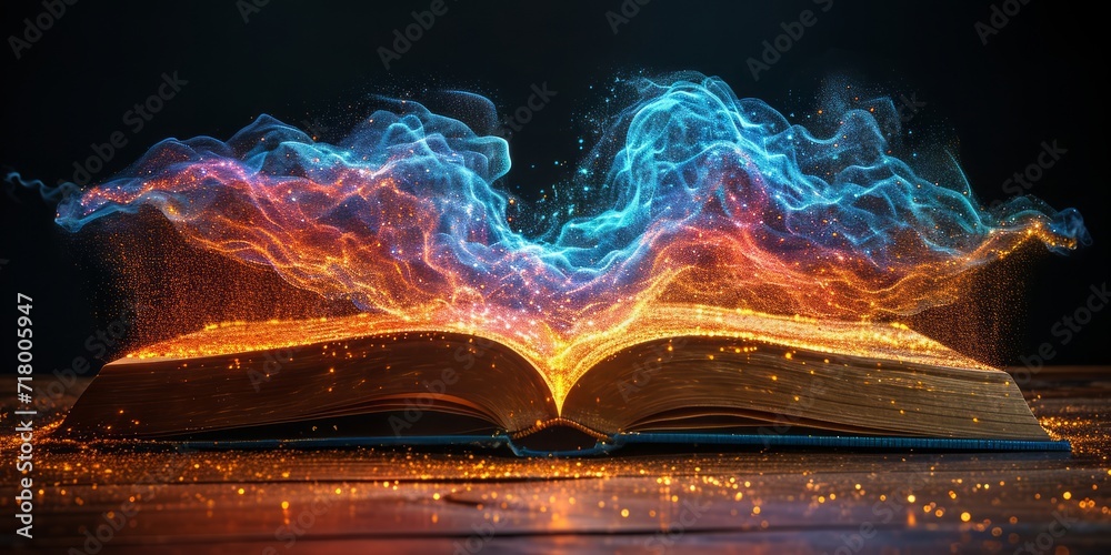 Enchanting Tales Awaken: An Open Book Radiates a Mystical Spectrum of ...