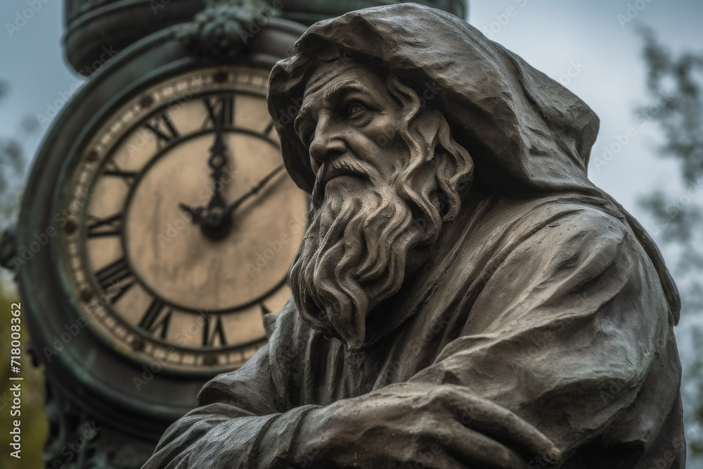 Father Time Statue in front of a clock Stock Photo | Adobe Stock