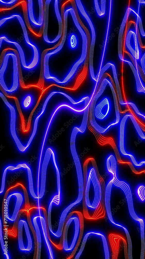 Vertical VJ Loop animation. Abstract glowing waves fluctuations of blue ...