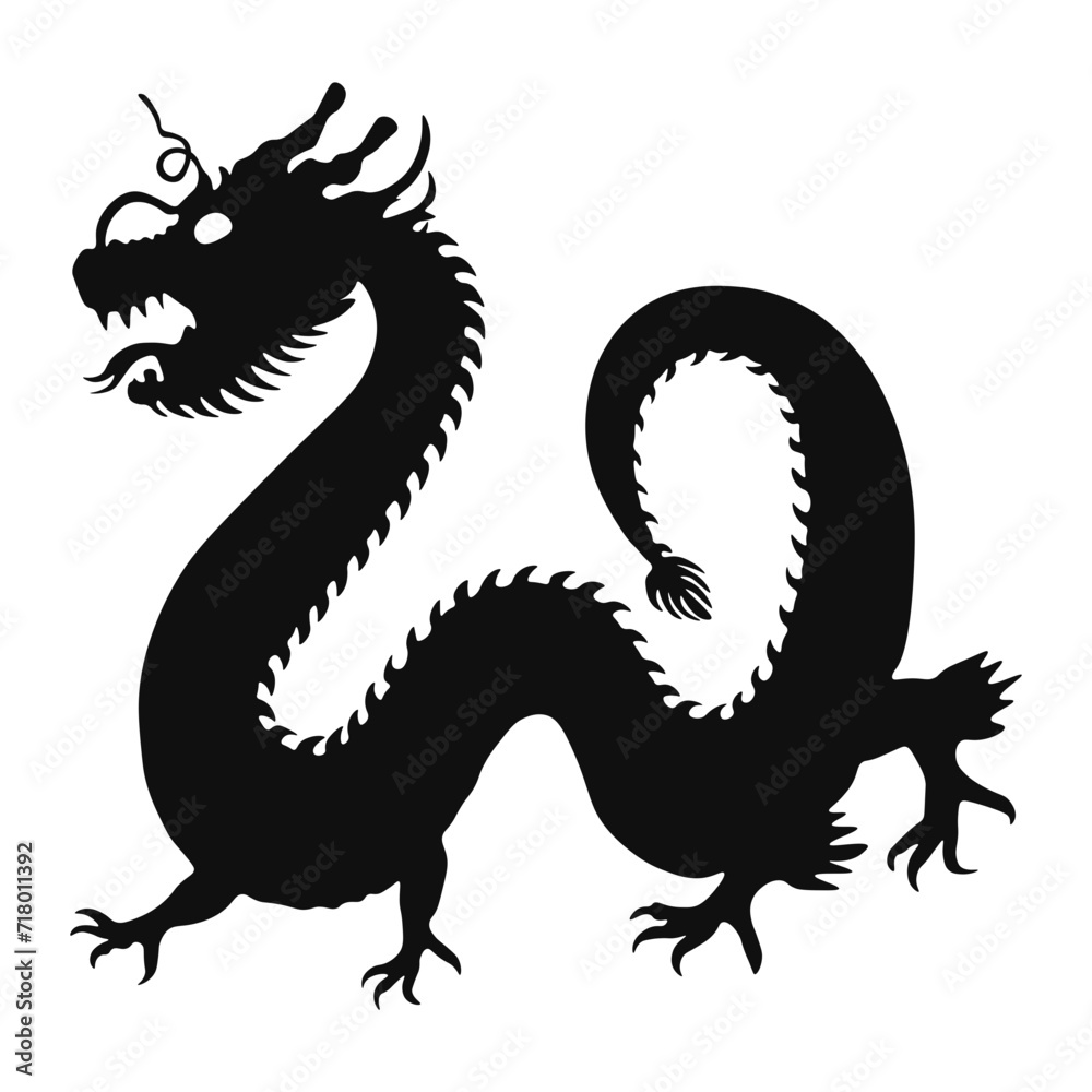 Dragon silhouette, Chinese zodiac, horoscope symbol, icon. Black ...