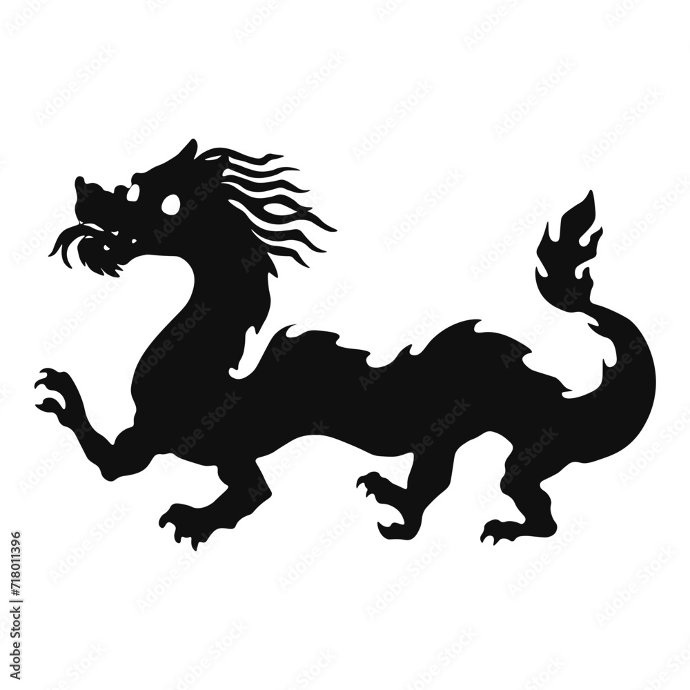 Dragon silhouette, Chinese zodiac, horoscope symbol, icon. Black ...