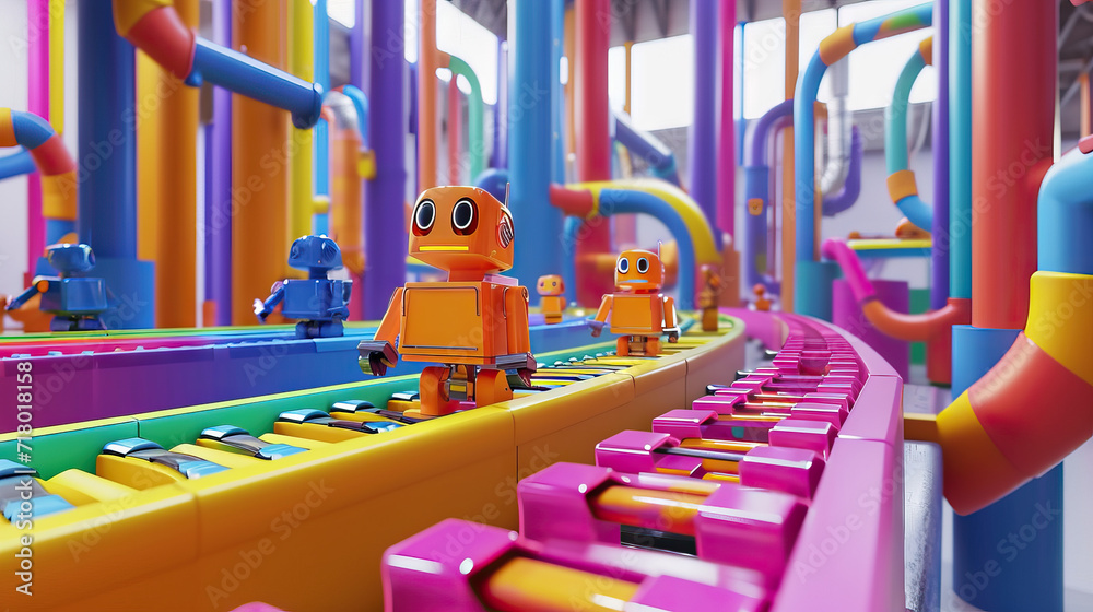 Whimsical Toy Factory Wonderland: 3D Model of a Rainbow-Colored Factory ...