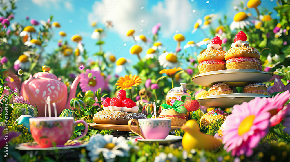 Whimsical Tea Party: A 3D Model Depicting a Sweet and Whimsical Tea ...