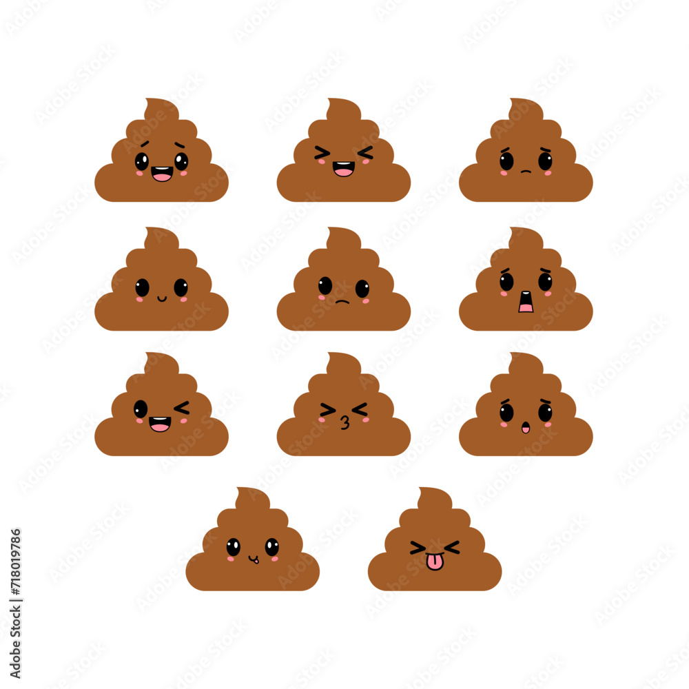 Cute poops set. Kawaii characters Stock Vector | Adobe Stock