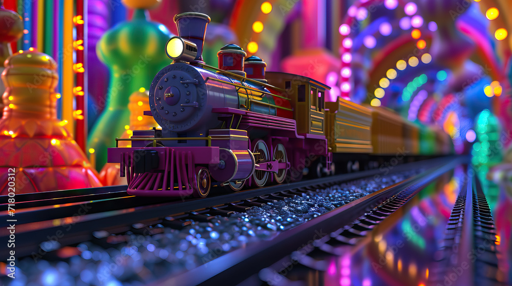 Imaginative Toy Train Adventure: A 3D Model Depicting a Fantastical ...