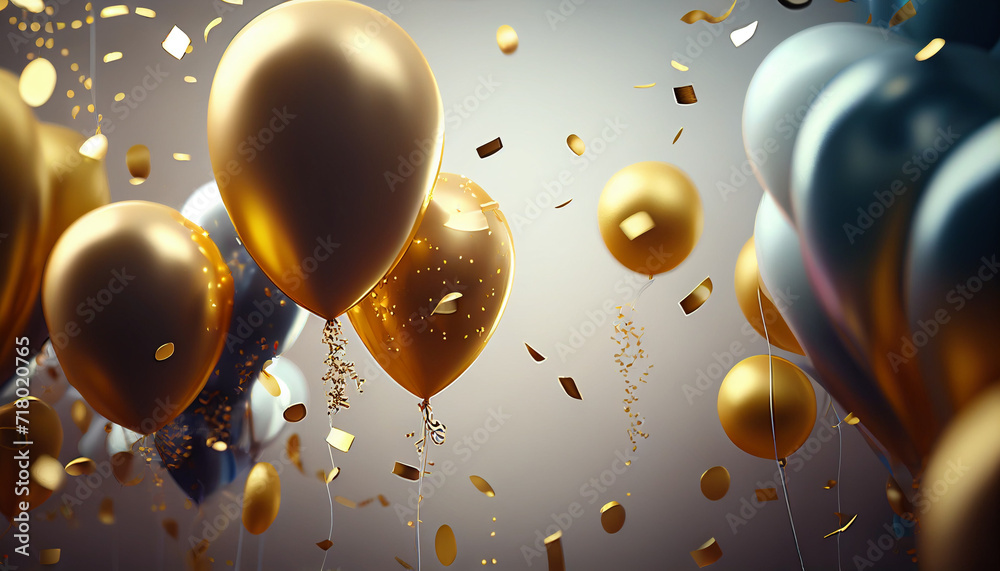 Celebration background with confetti and gold balloons , Hyper ...