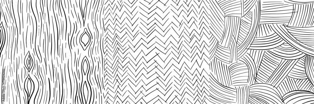 Hand-drawn line textures set. Scribbles, horizontal and wavy strokes ...