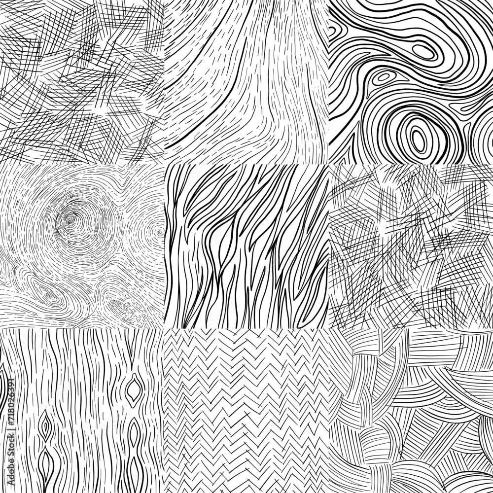 Hand-drawn line textures set. Scribbles, horizontal and wavy strokes ...