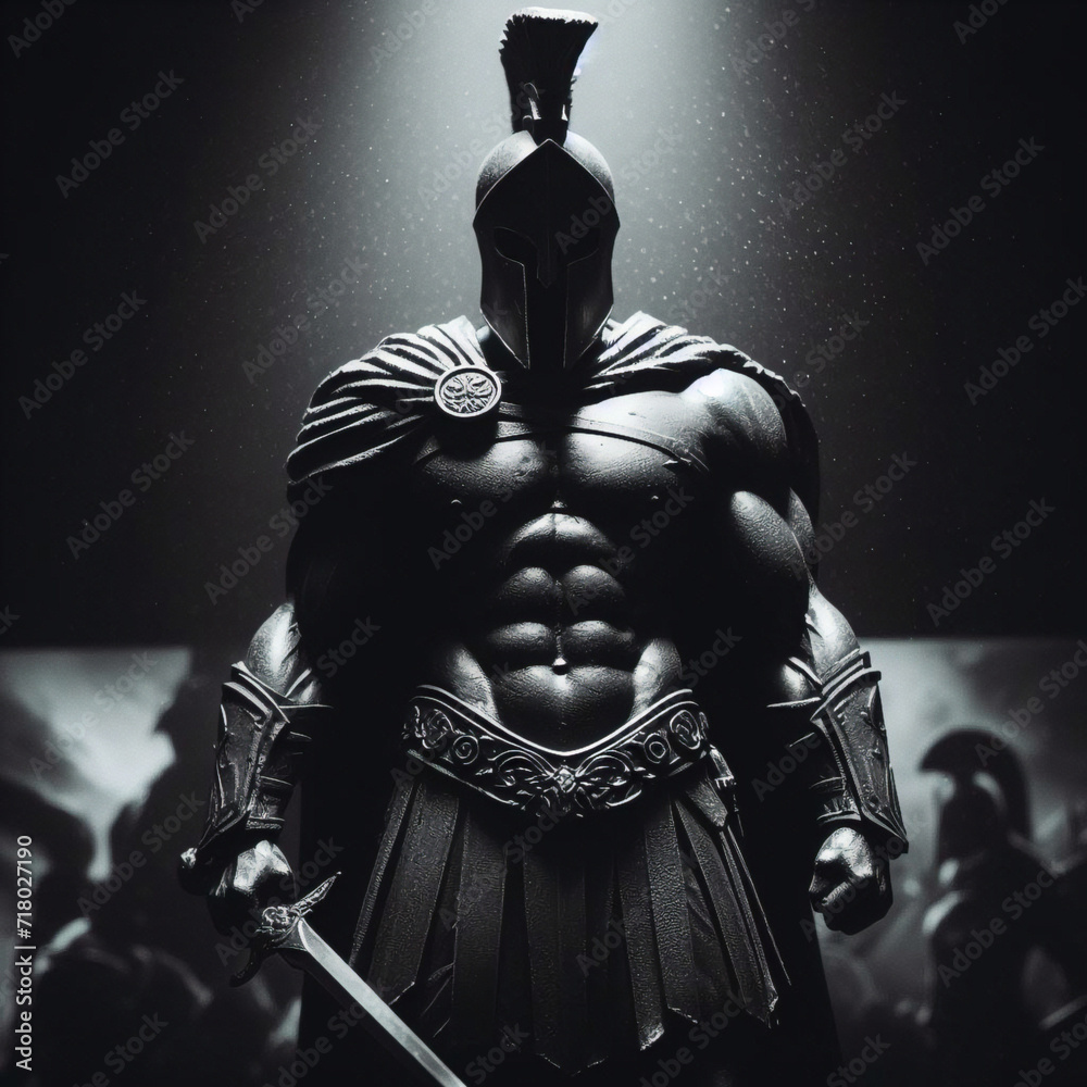 Spartan warrior in armor with shield, antique Greek military soldier ...