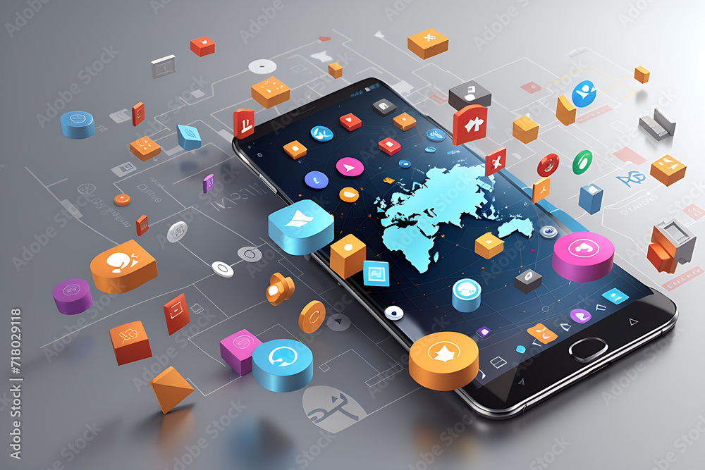 User interface and more applications on mobile phones design. 3D ...