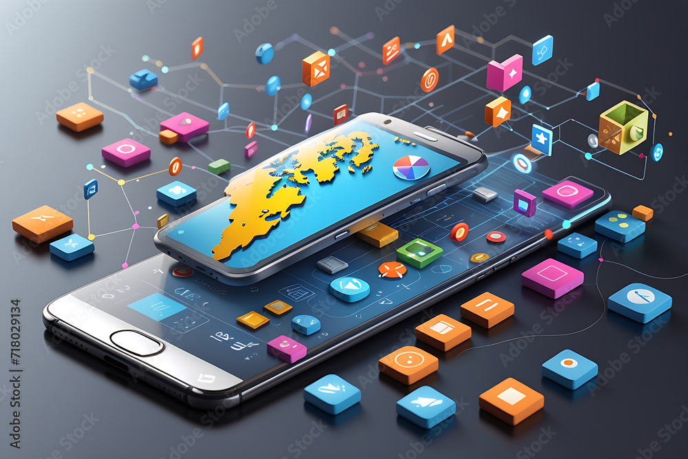 User interface and more applications on mobile phones design. 3D ...