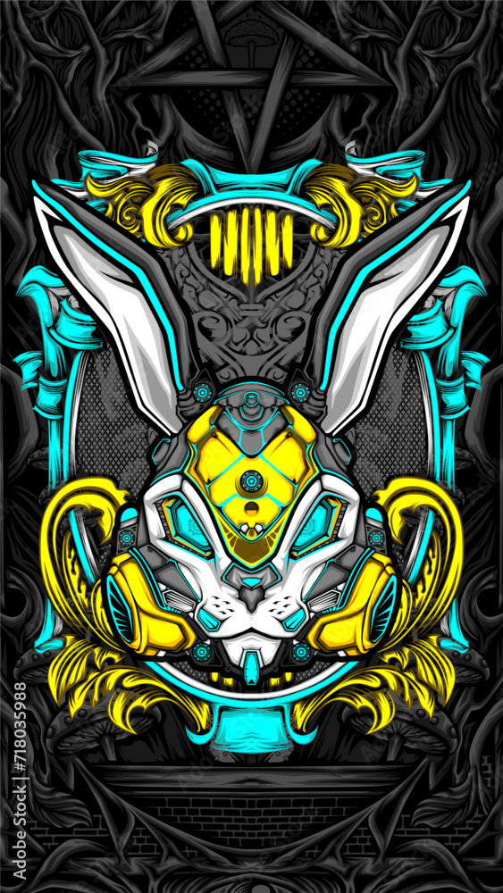 robotic cyberpunk rabbit mask illustration for t shirt design Stock ...