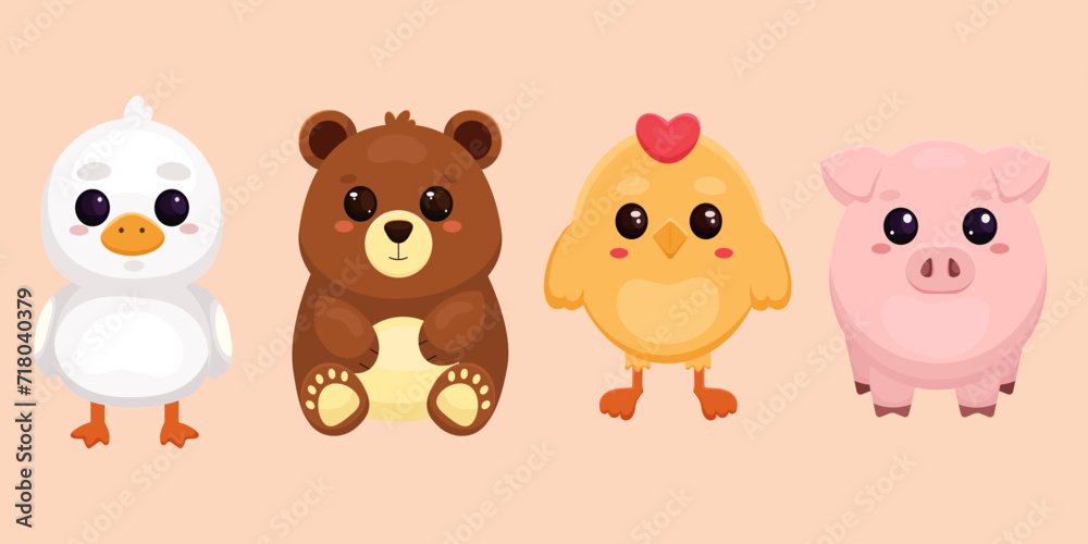 Set of cute animals on transparent background. Vector illustration for ...