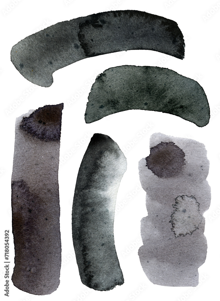 Unique random watercolor stains. Graphic elements. Strokes of paint on ...