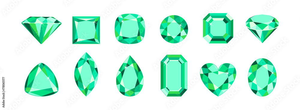 Green gemstones of different shapes isolated on white background ...