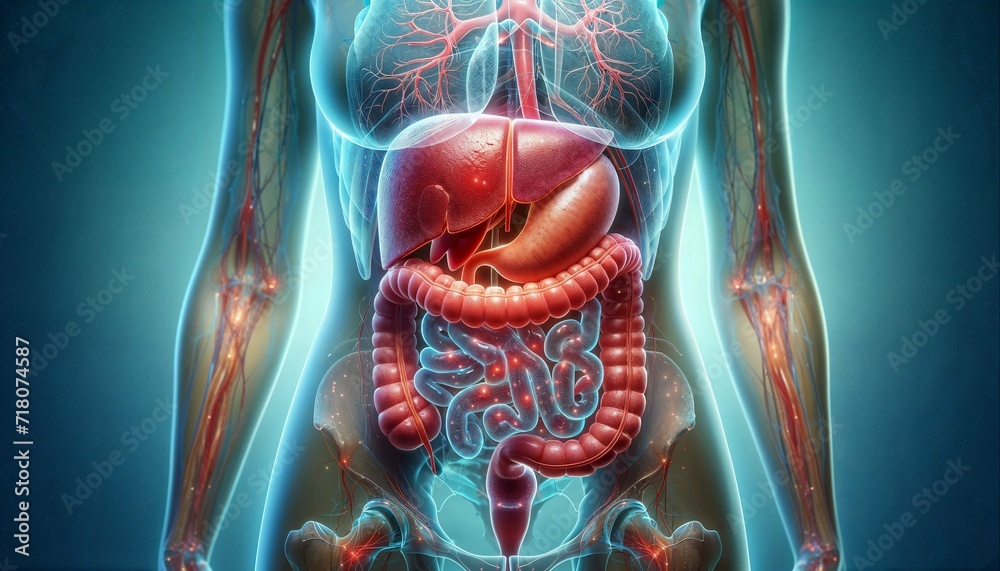 AI generated illustration of a human digestive and circulatory systems ...