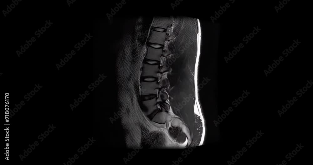 MRI scan of a male lumbar spine exhibiting a lightly herniated disc ...