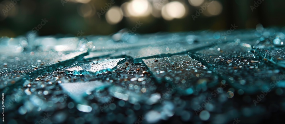 In the shadows, a macro close-up captures the image of a damaged broken ...