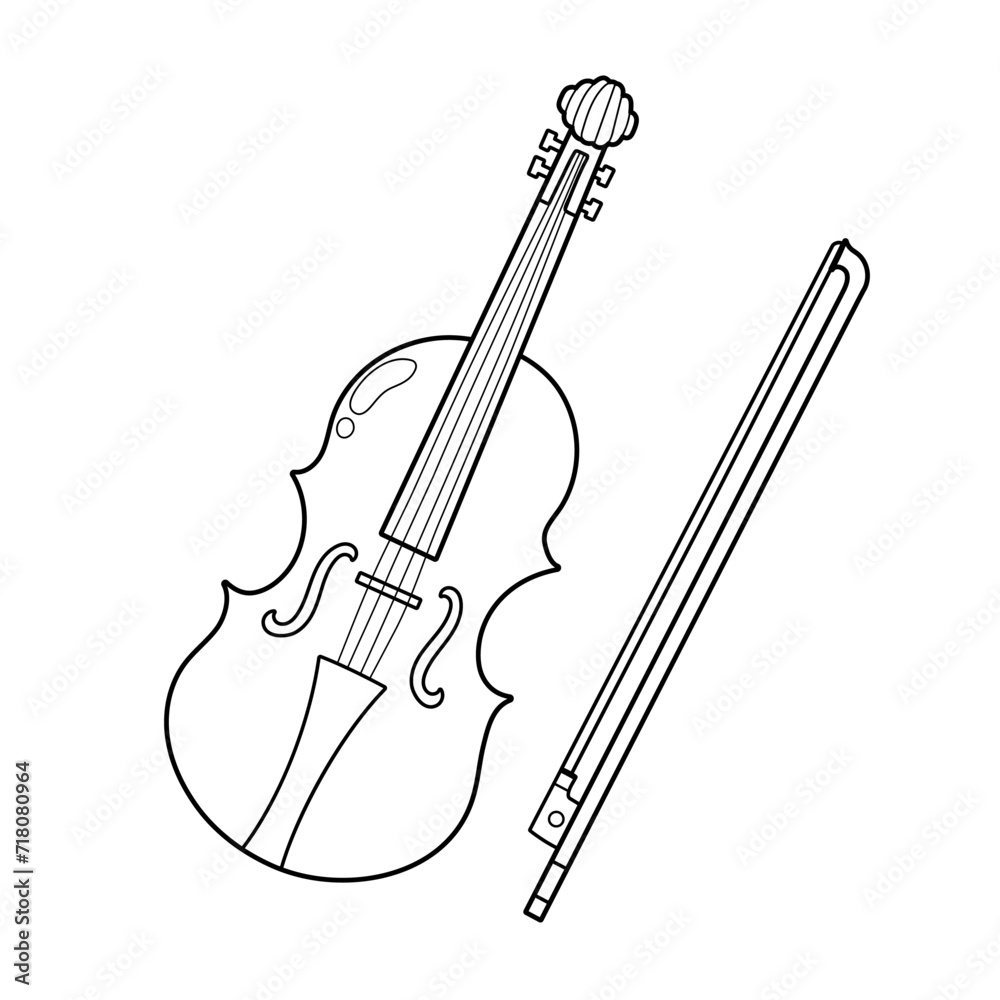 Violin musical instrument in black and white for coloring page. Violin ...