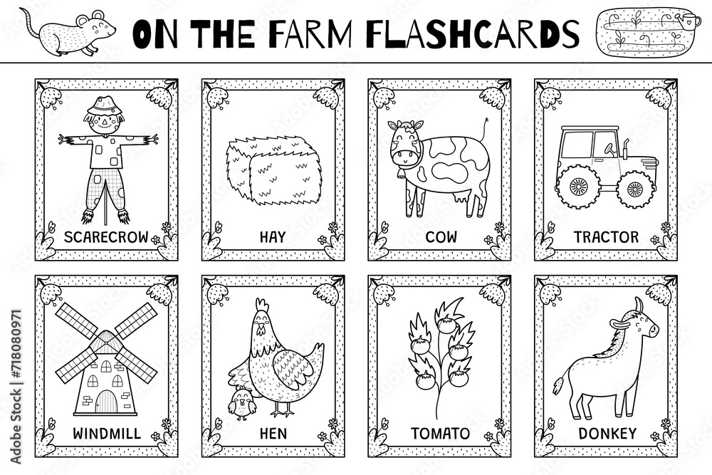 On the farm black and white flashcards collection. Reading flash cards ...