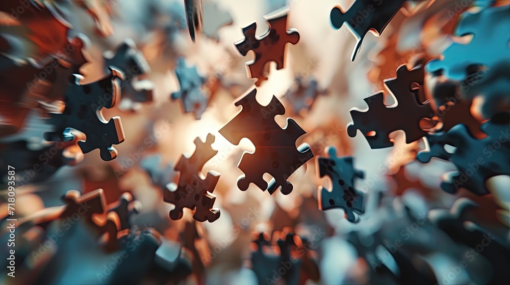 Floating jigsaw puzzle pieces with a dynamic and abstract background ...