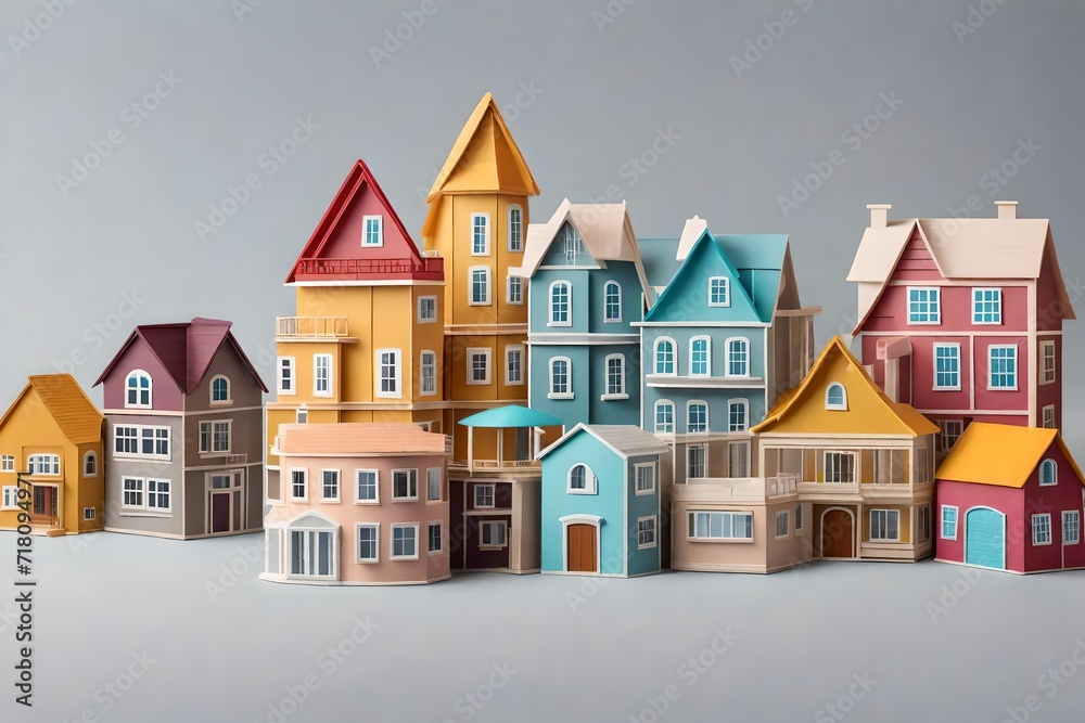 cartoon or toy houses models isolated on transparent background Stock ...