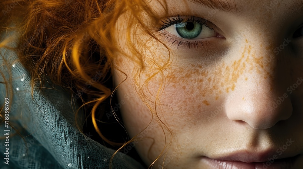 Naturalistic portrait of a young brunette girl sunlit close-up. The ...