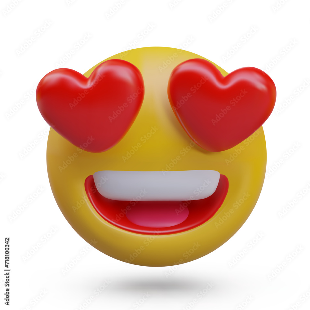 Big round face with heart eyes. Reaction of love. Realistic emoticon in ...