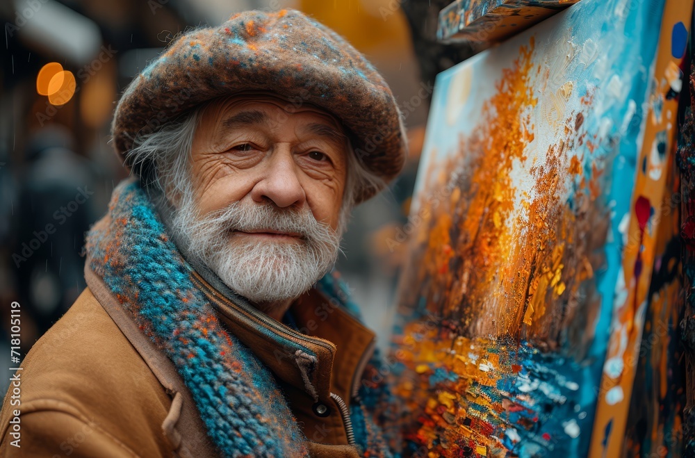 A weathered man, his face etched with wrinkles, stands proudly on the ...