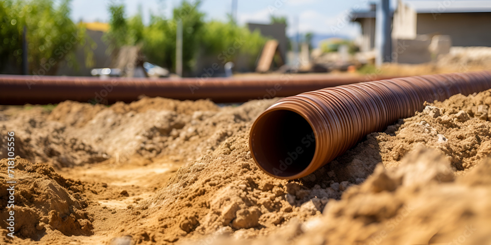 Some central heating pipes next to a ditch ready for installation ...