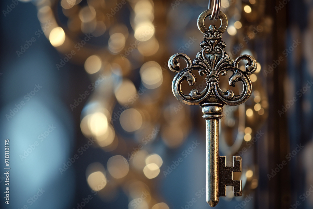 elegant photo capturing a set of ornate keys against a fancy modern ...