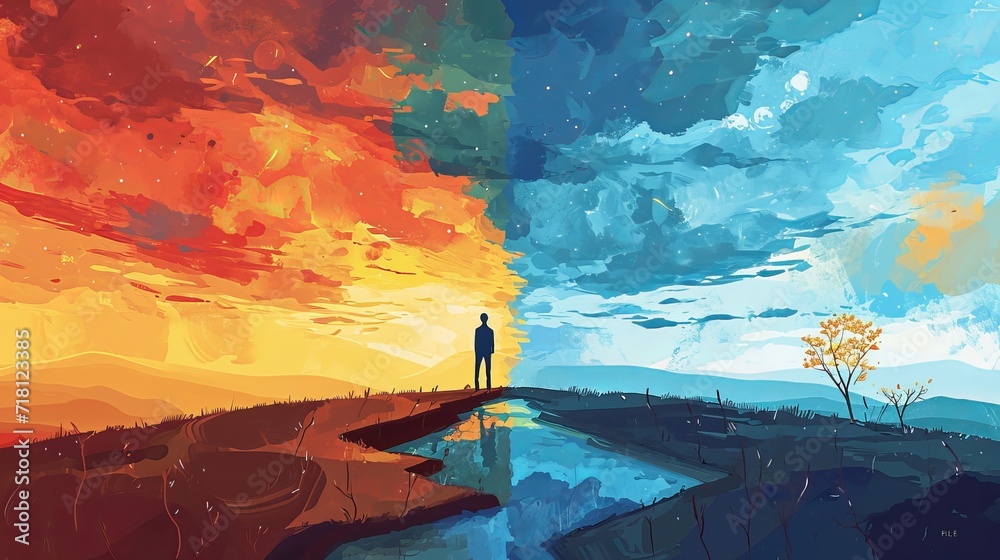 Divergent Realities: A Vibrant Landscape Illustration with a Horizon ...