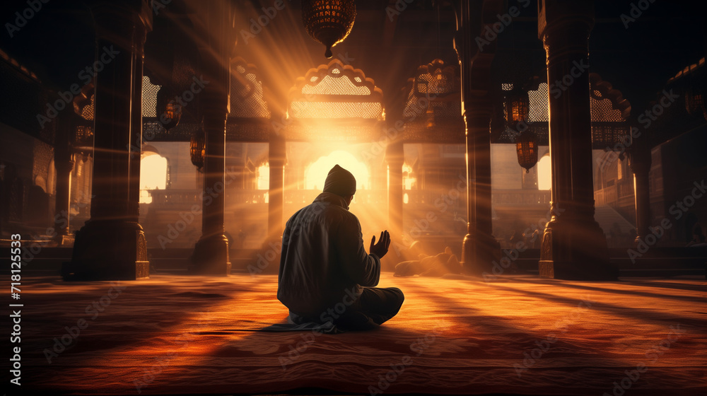 Muslim elder sitting in masjid reading quran before prayer time at ...