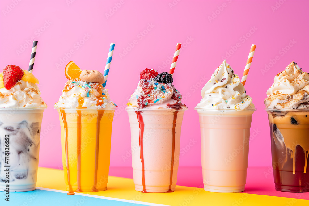 mega milkshake topped with cream on pink isolated background background ...