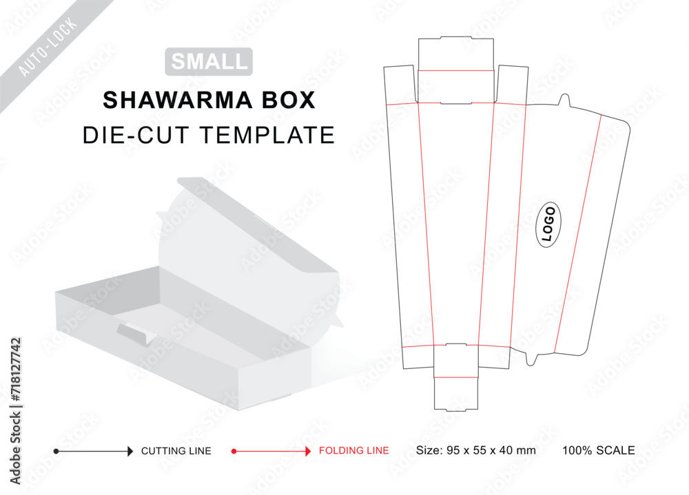 Kebab Shawarma box die cut template with 3D blank vector mockup for ...