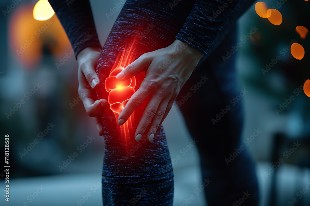 Leg bones and knee joint cartilage inflammation. Human skeleton anatomy ...