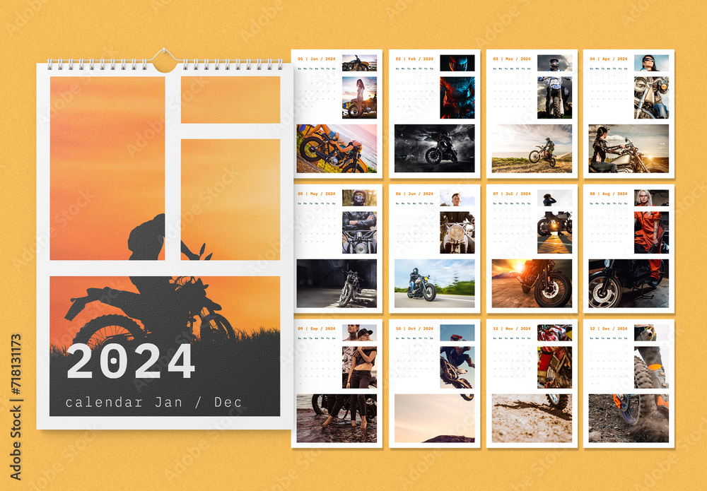 2024 Wall Calendar Layout Stock Template | Adobe Stock