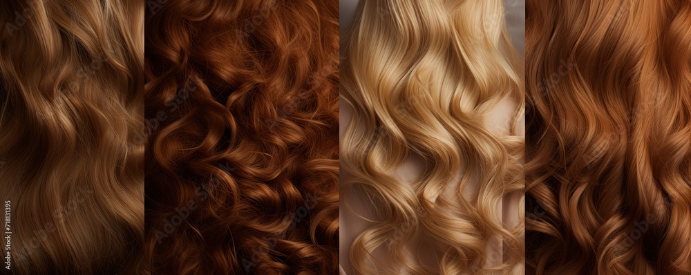 Rows of various types of wavy hair that are beautiful and shiny ...