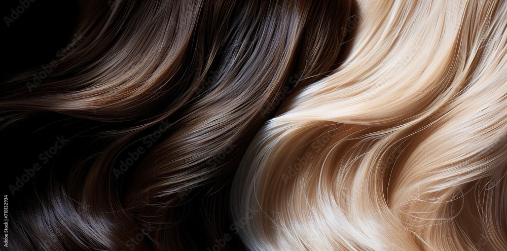 Rows of various types of wavy hair that are beautiful and shiny ...
