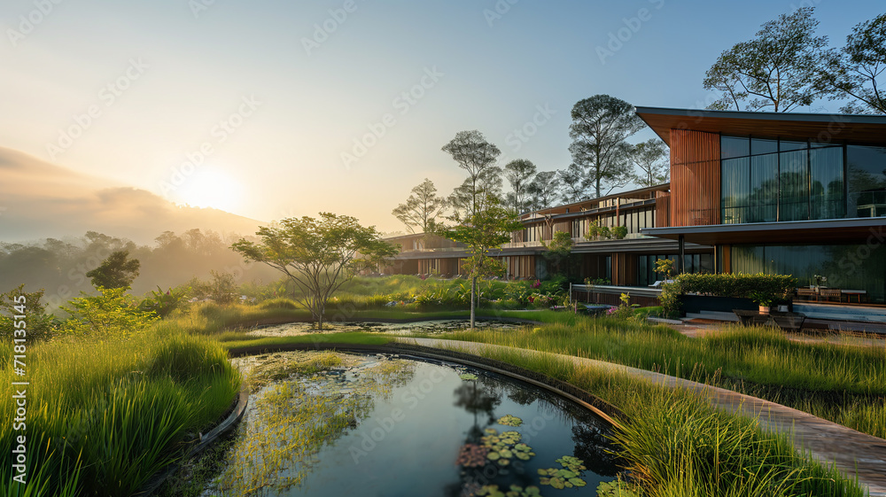 Luxurious hotel harmonizing with the surrounding natural landscape ...