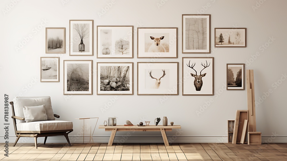Gallery wall of frames in a room with a Scandinavian-inspired color ...