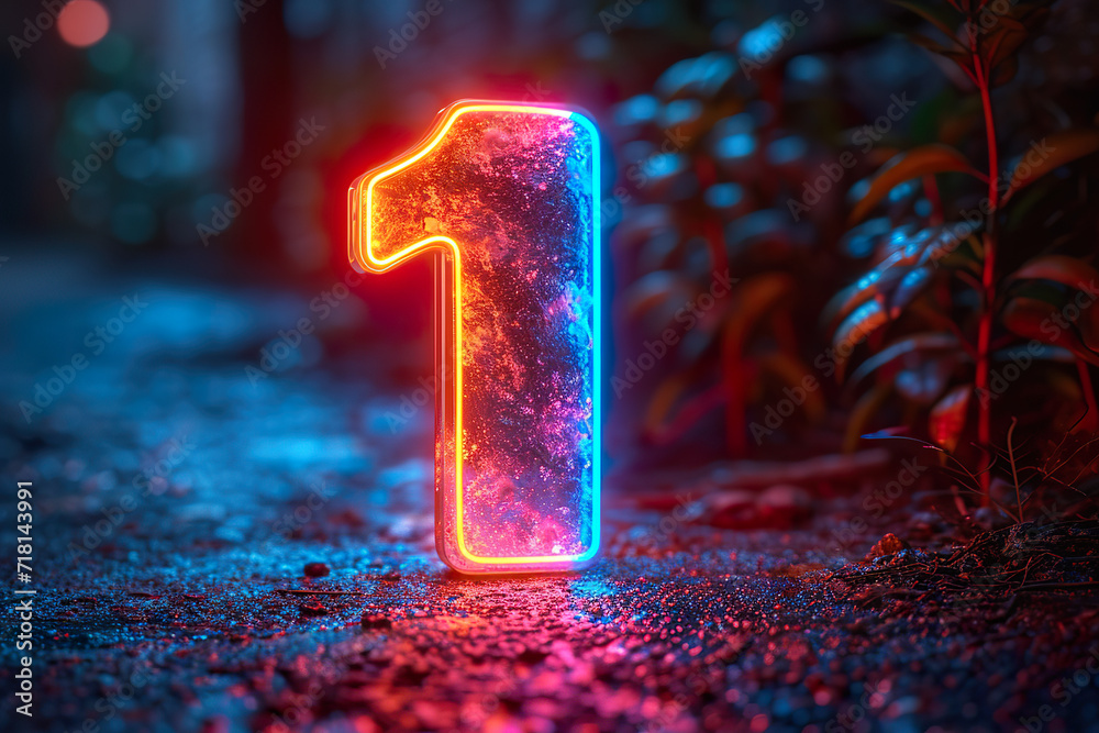 Number 1 - colorful glowing outline alphabet symbol on blue lens ...