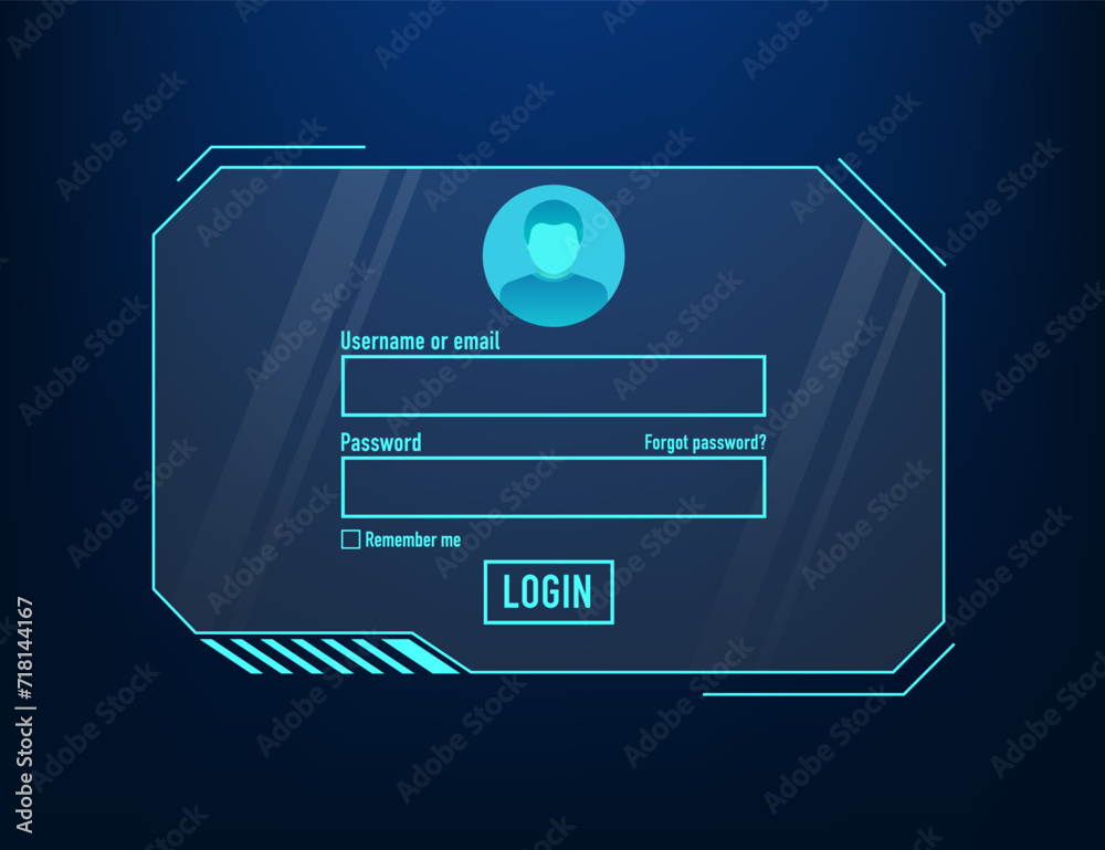 Log in page ui design on technology futuristic interface hud background ...