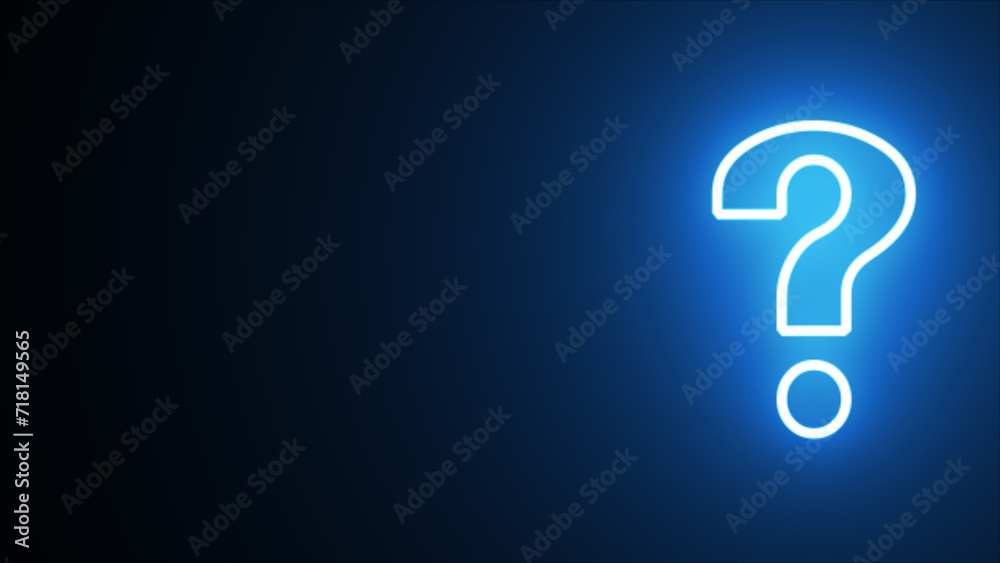 Blue neon light question mark icon isolated in black background. Neon ...